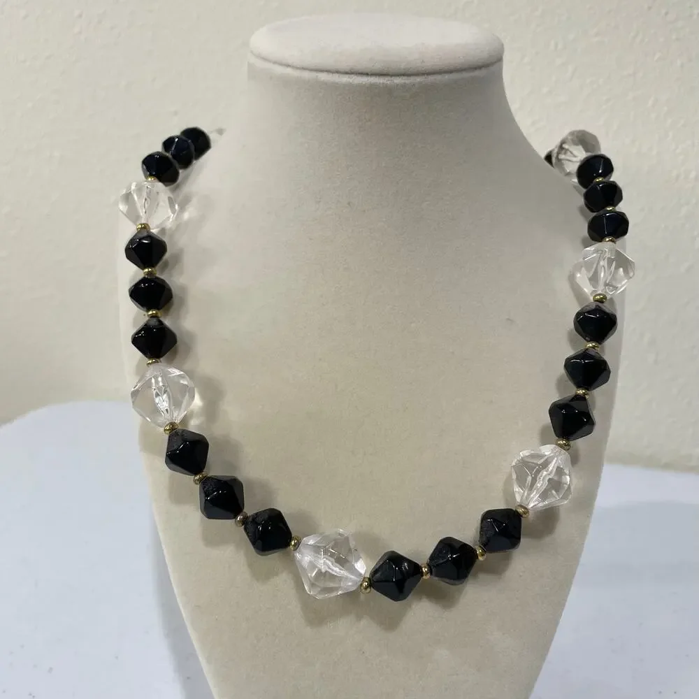 Vintage | Jewelry | Vintage 5s 60s Black Clear Lucite Beads Long Single ...